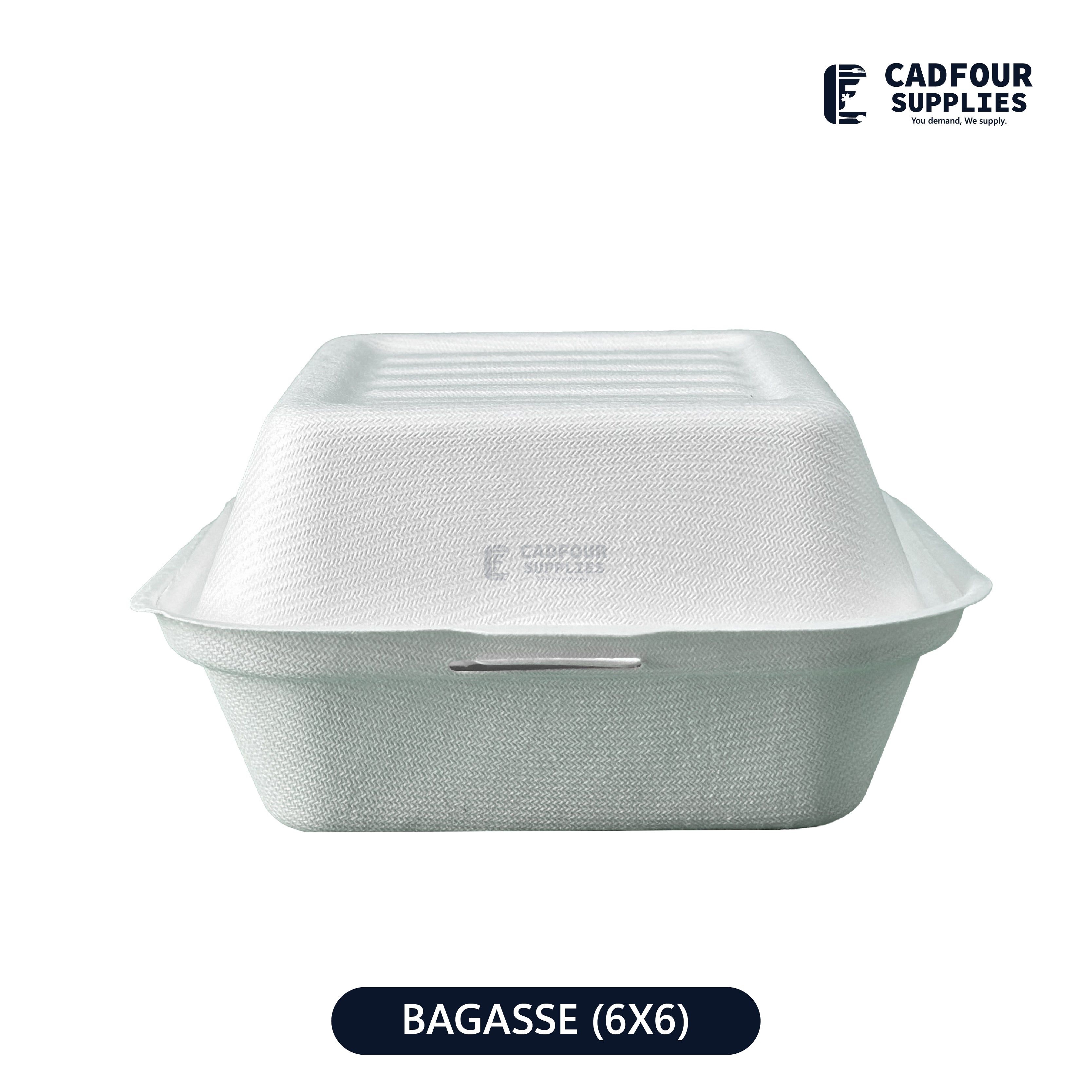 6x6 Bagasse Clamshell Containers 1 Compartment